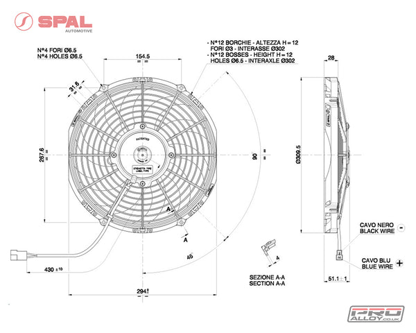 SPAL Slimline 11"Ø Cooling Fan - Pro Alloy